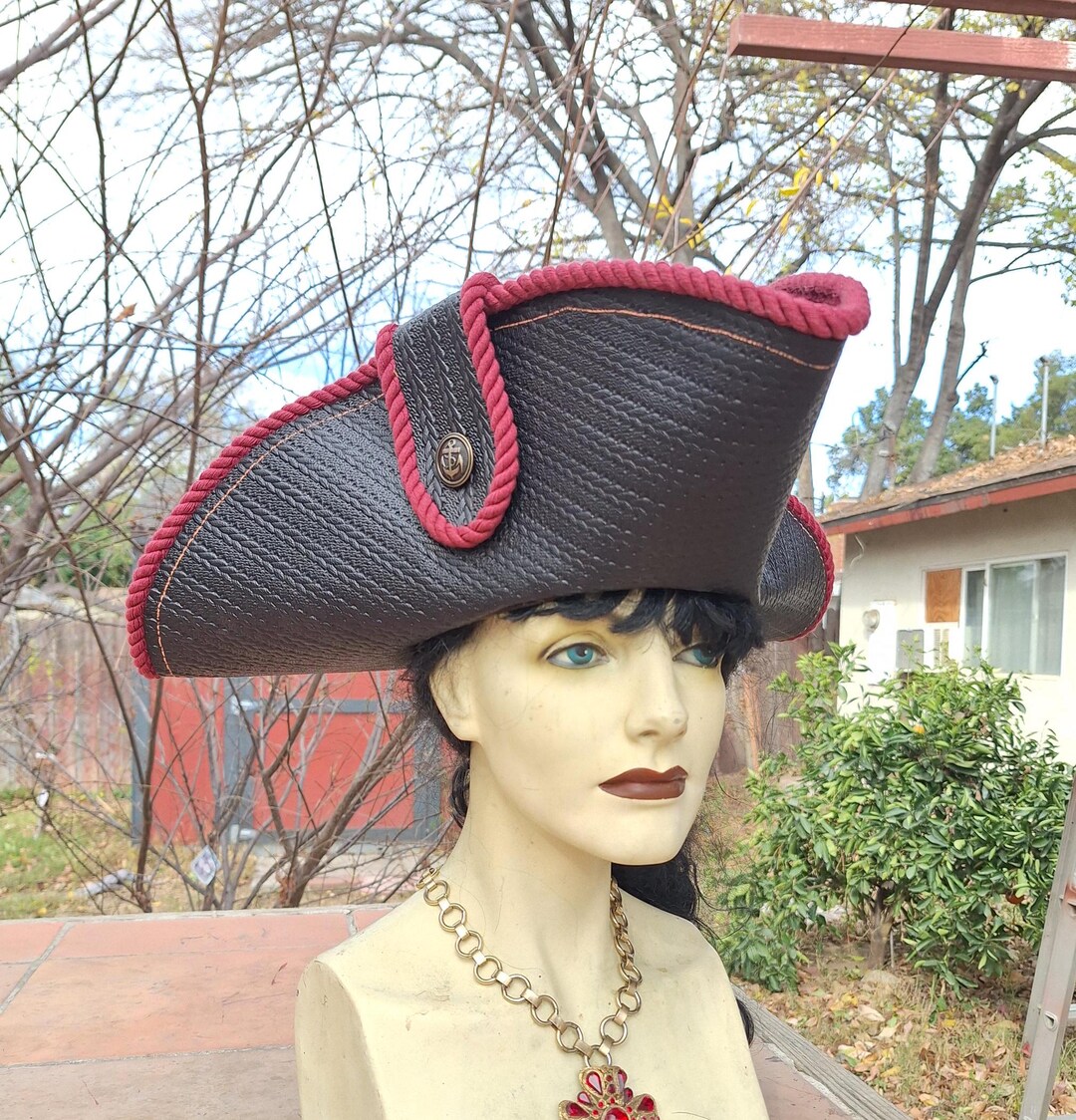 Black Soft Leather Tri Corner Pirate Hat - Etsy