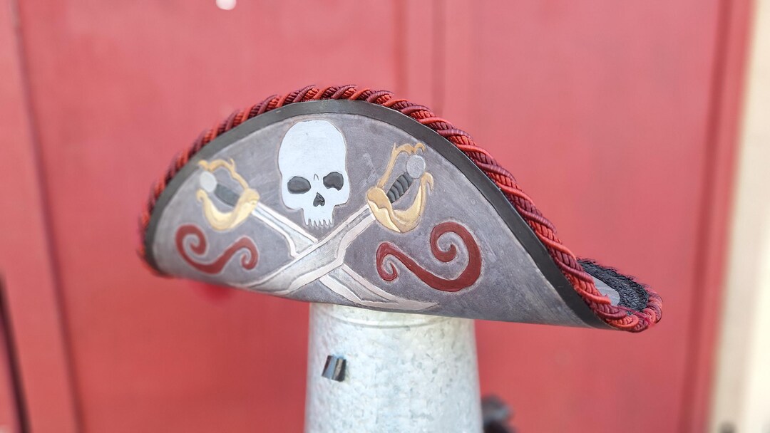 Gray Tooled Skull and Cross Swords Leather Calivier Pirate Hat - Etsy
