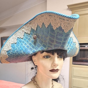 Teal Leather Tri Corner Pirate Hat - Etsy