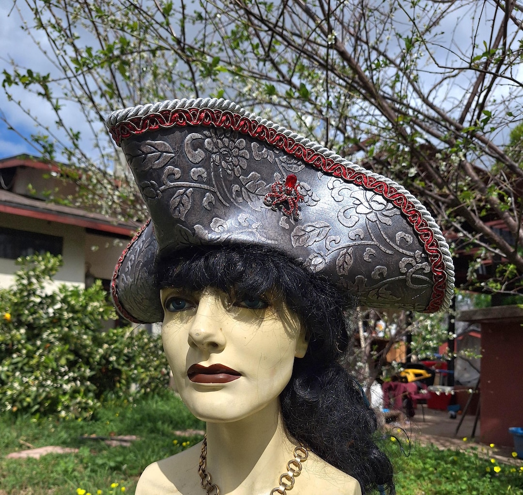 Silver Leather Tri Corner Pirate Hat - Etsy