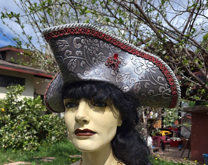 Silver Leather Tri Corner Pirate Hat - Etsy