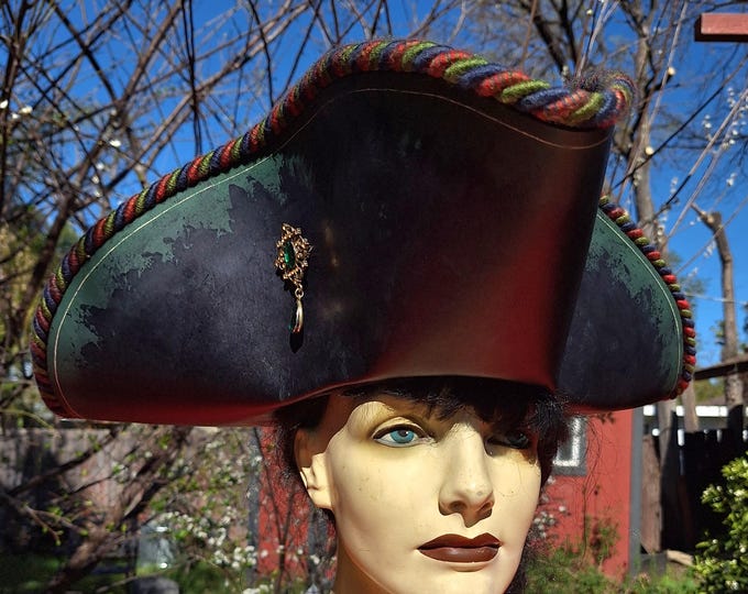 Black and Green Leather Tri Corner Pirate Hat - Etsy