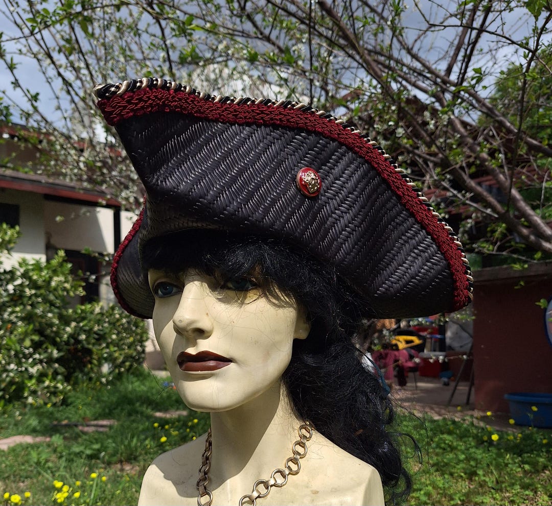 Black Soft Leather Tri Corner Pirate Hat - Etsy
