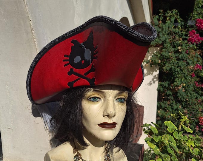 Red Leather Bi Corner Pirate Hat - Etsy