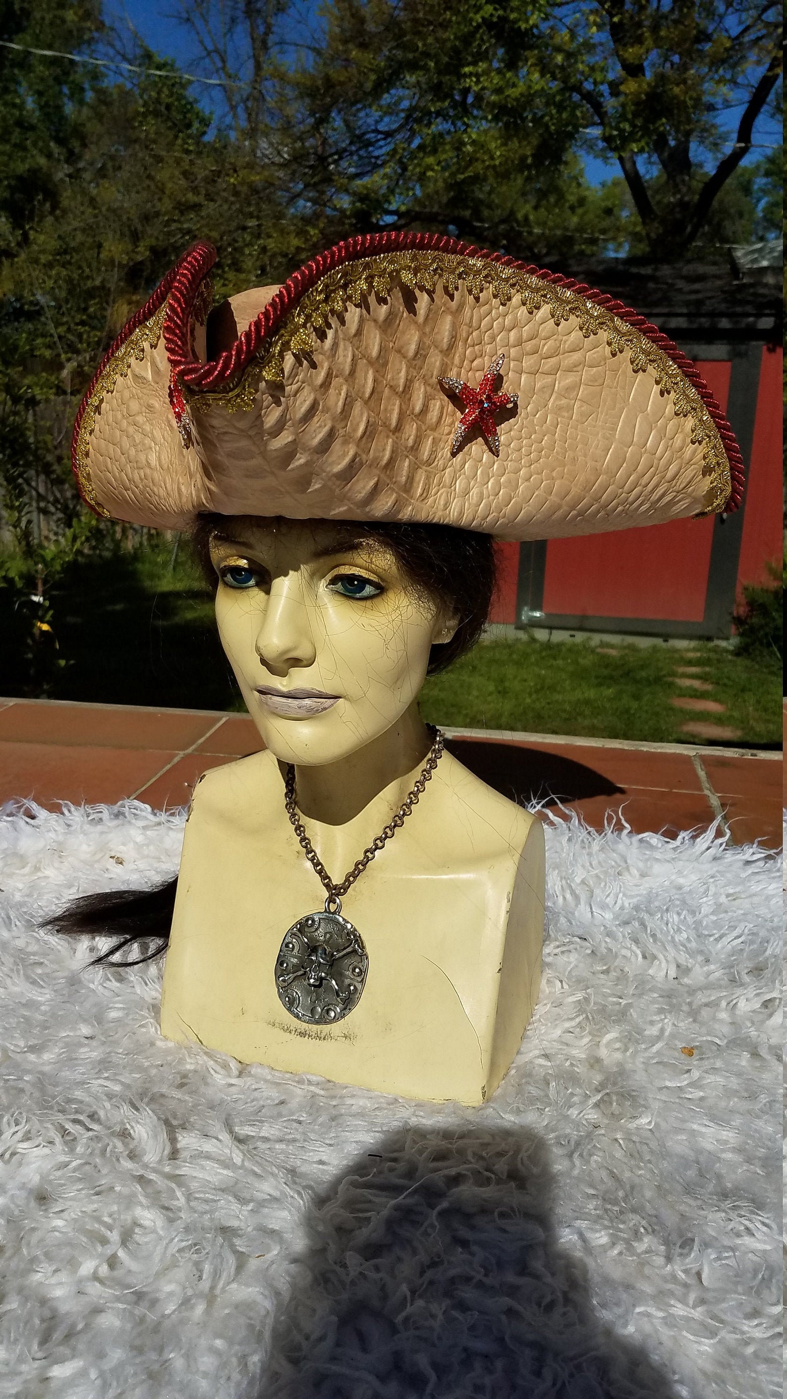 Ivory and Red Leather Tri Corner Pirate Hat - Etsy