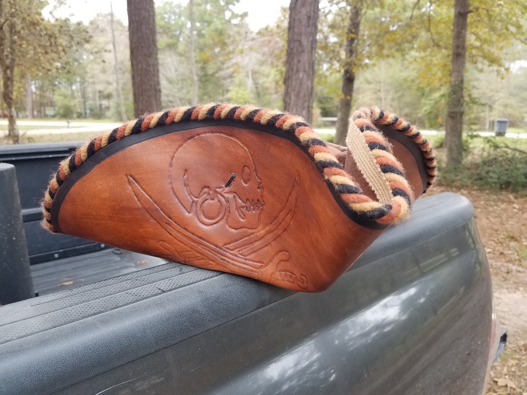 Brown Leather Tooled Tri Corner Pirate Hat - Etsy