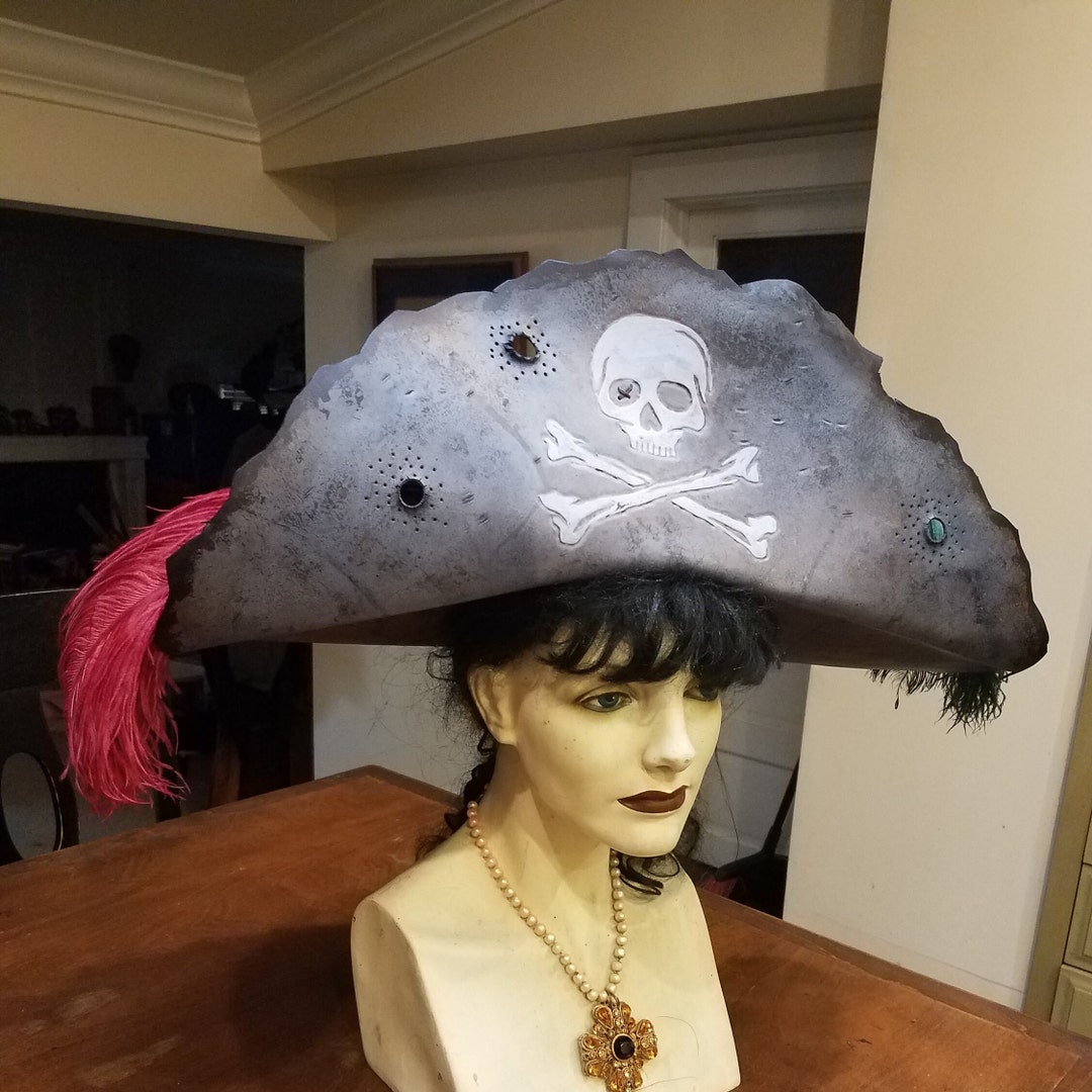 Gray Leather Tooled Skull and Crossbones Pirate Hat - Etsy