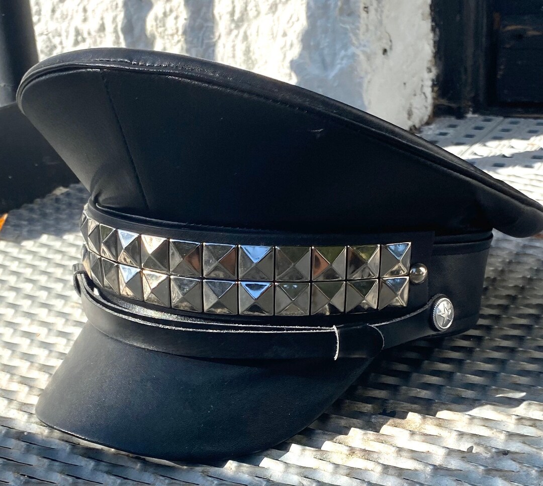 Industrial Black Leatheret Hat With Metal Pyramid Spikes in 57,58,59cm ...
