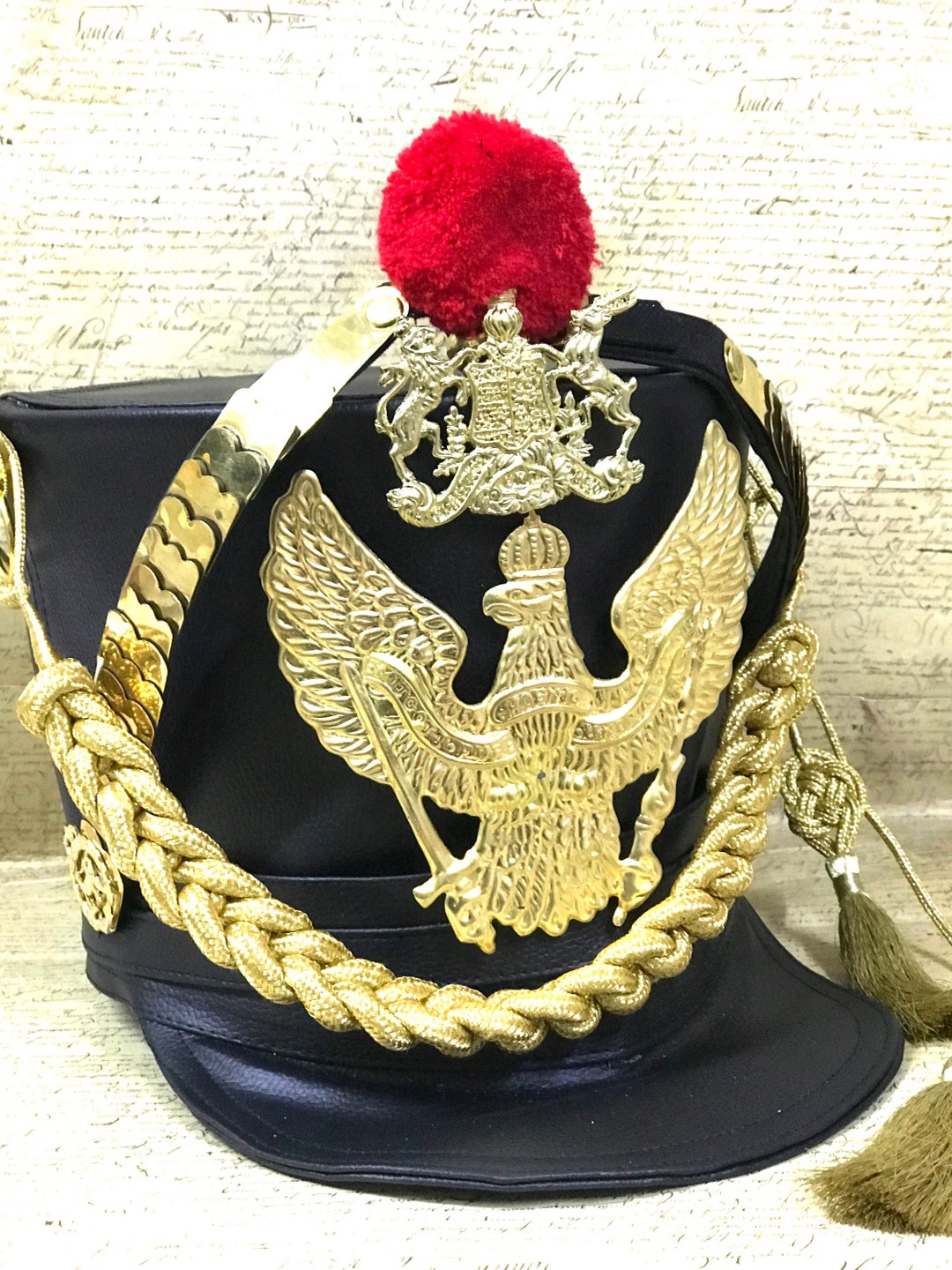 Black Hat With Detachable Red Toorie With Brass Badges and Brass Chin ...