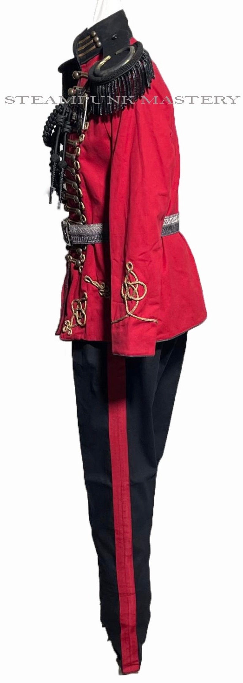 Red Steampunk Hussar Jacket Uniform: Distressed Gold Braiding ...