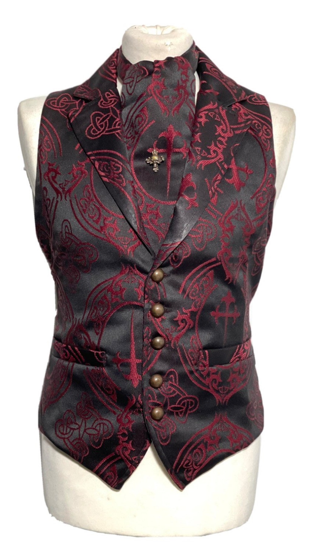 Gothic Brocade Waistcoat Outfit: Cravat & Skull Tiepin - Etsy