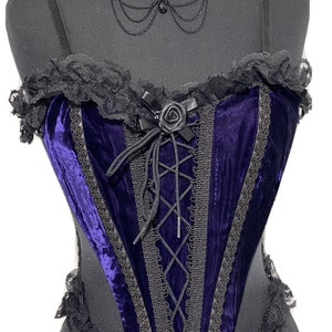 Gothic Steampunk Purple Plush Velvet Boned Corset With Black Frills and ...