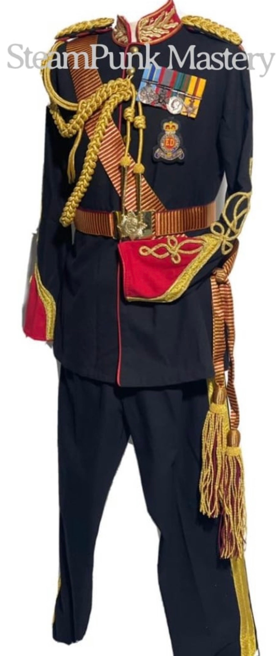 8pcs Jacket/pant Black/red General Uniform Gold Braiding Hussar Jacket ...