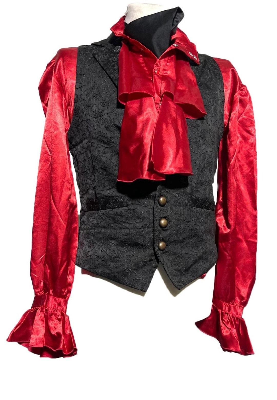 Vempire Red Ruffle Shirt Outfit Brocade Waistcoat , Self Tie Cravat 4 ...