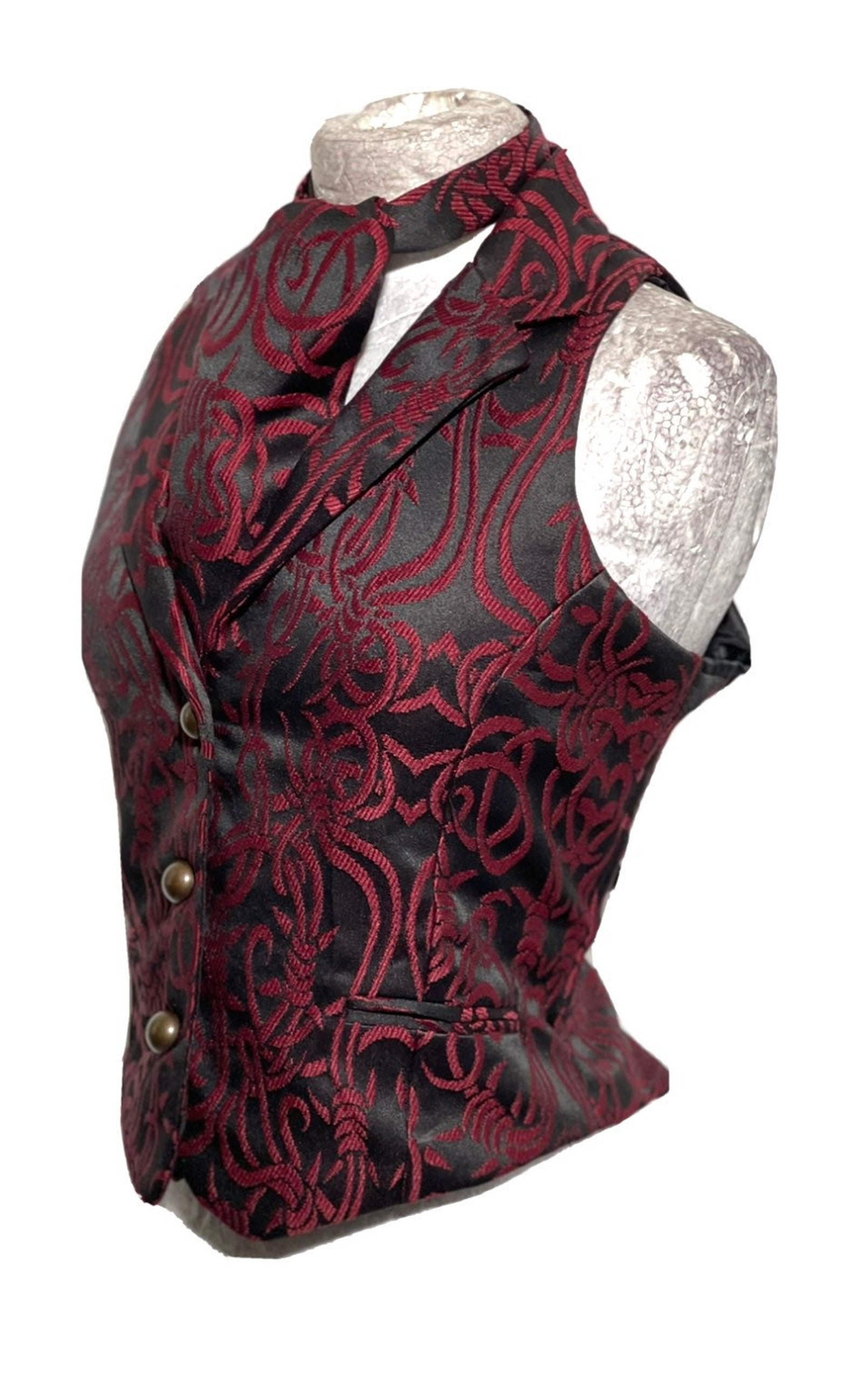 Women Waistcoat Outfit With Back Corseted in Maroon Black - Etsy