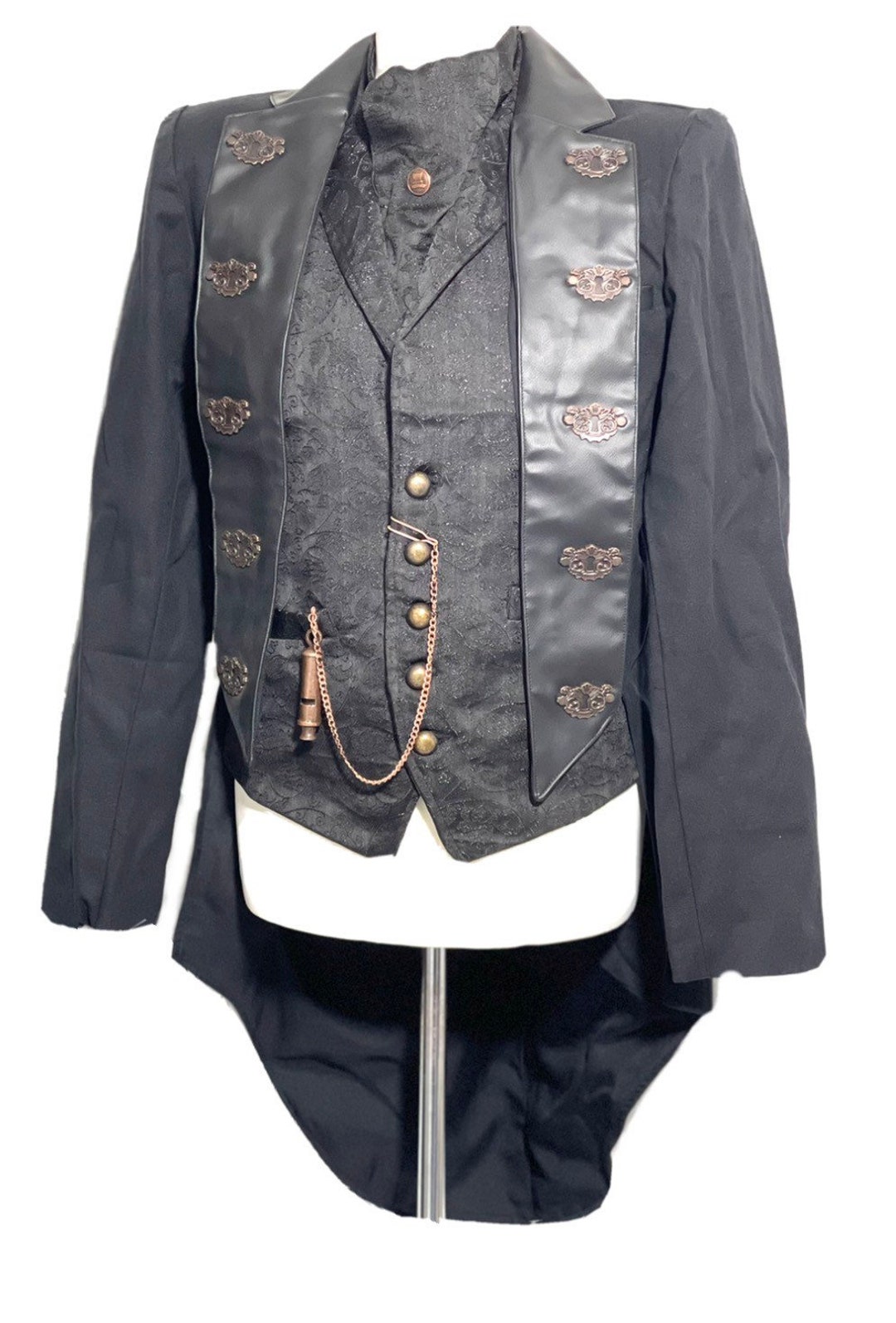 Black Steampunk Tail Coat Outfit With Keyholes Plate With Black Waistcoat With Matching Cravat ...