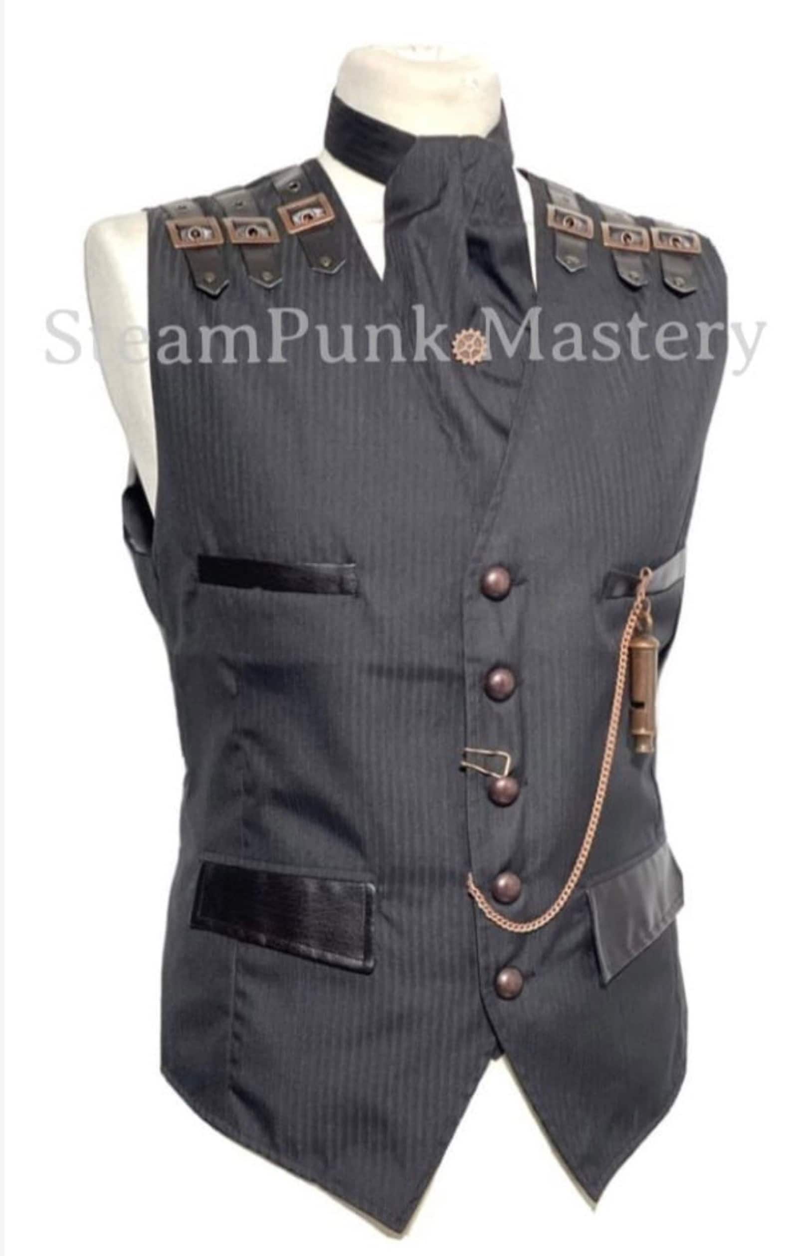 Steampunks Black Pinstripes Suit Fabric Waistcoat and Cravat - Etsy