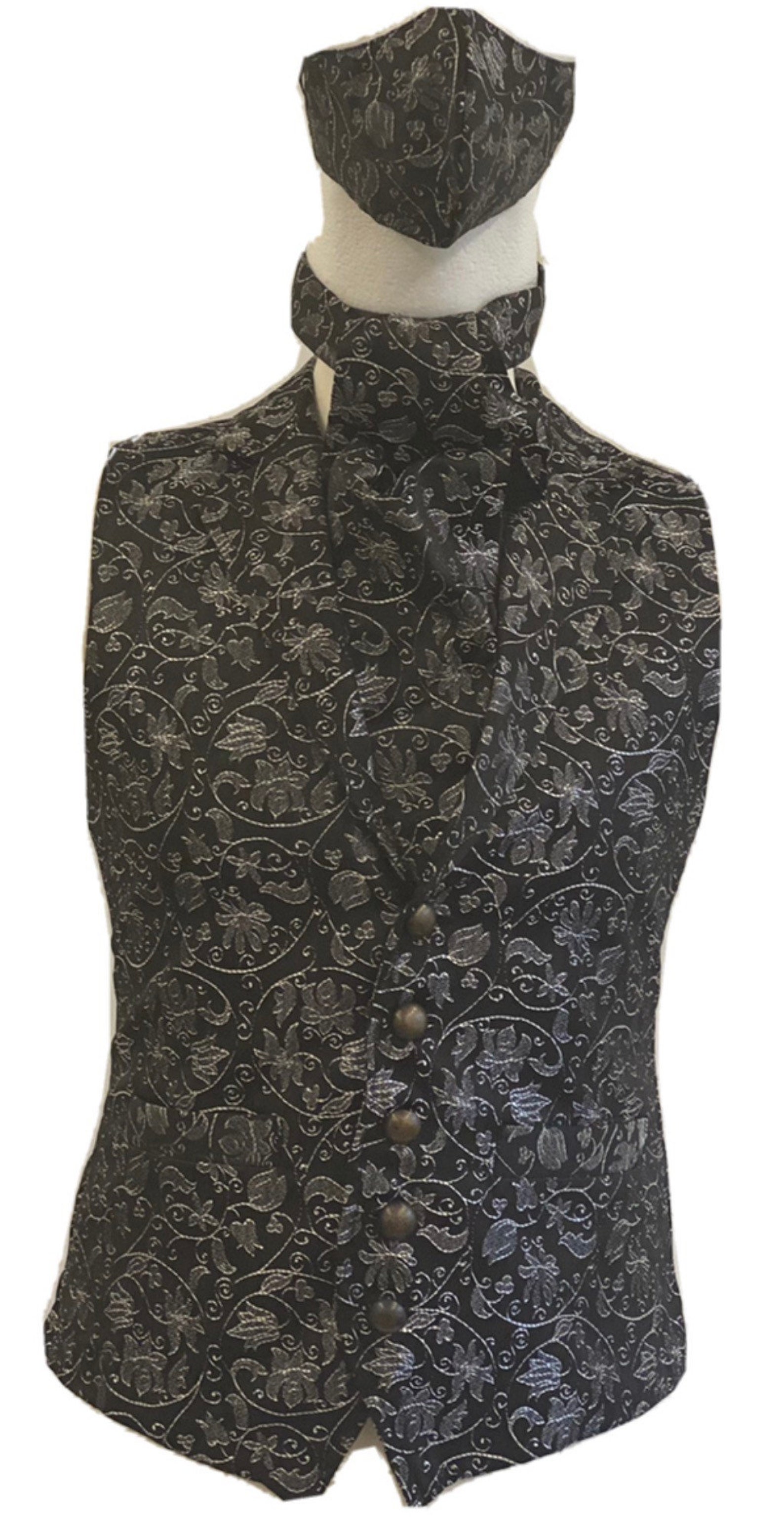 4 Pcs Waistcoat Outfit Silver/black Brocade Waistcoat | Etsy