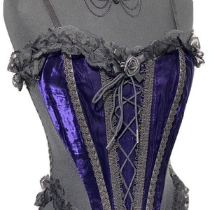 Gothic Steampunk Purple Plush Velvet Boned Corset With Black Frills and ...