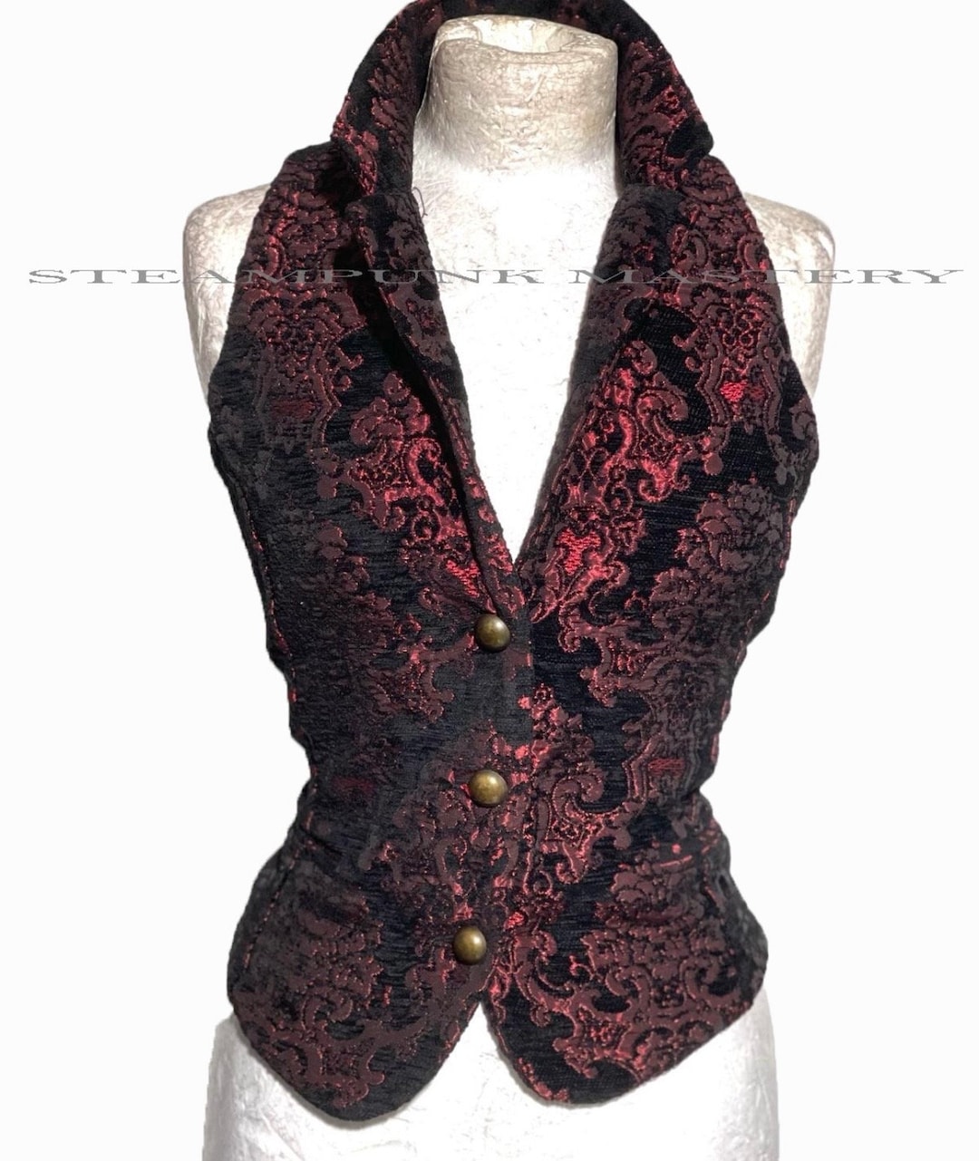 Victorian Design Tapestry Women Waistcoat With Back Corseted in Wine ...