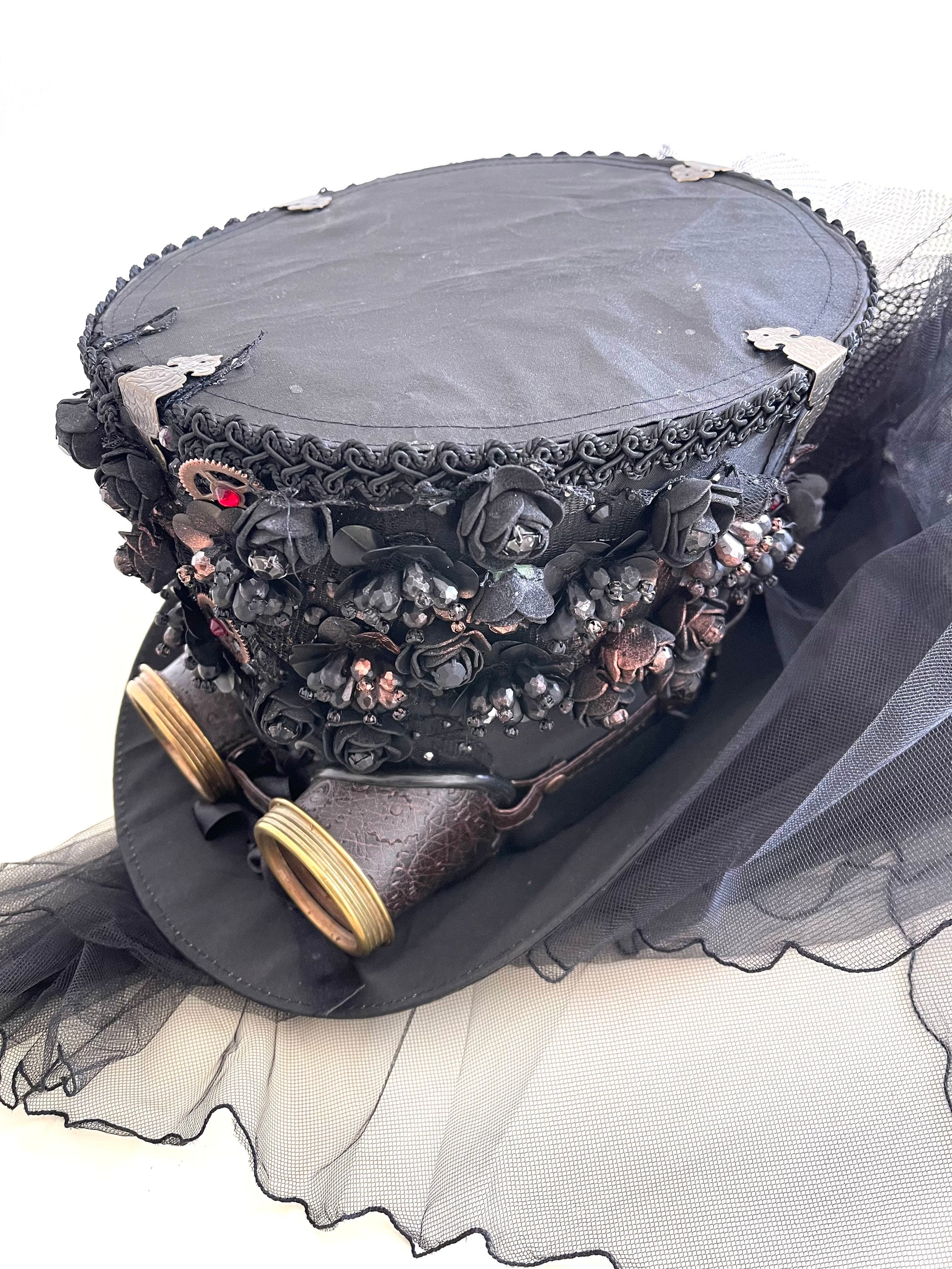 Steampunk Black Top Hat Jewel Cogs and Gear Embossing Goggles - Etsy UK