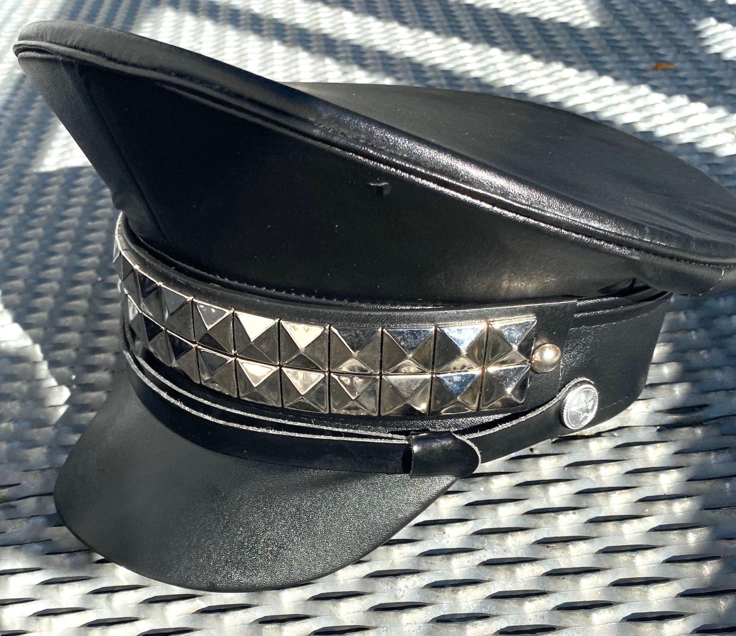 Industrial Black Leatheret Hat With Metal Pyramid Spikes in - Etsy UK