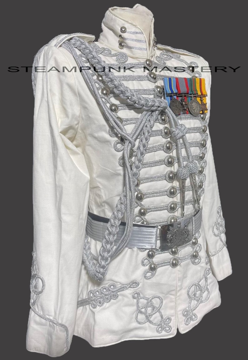 Steampunk Hussar Jacket: White Military Officer Braiding With Belt ...