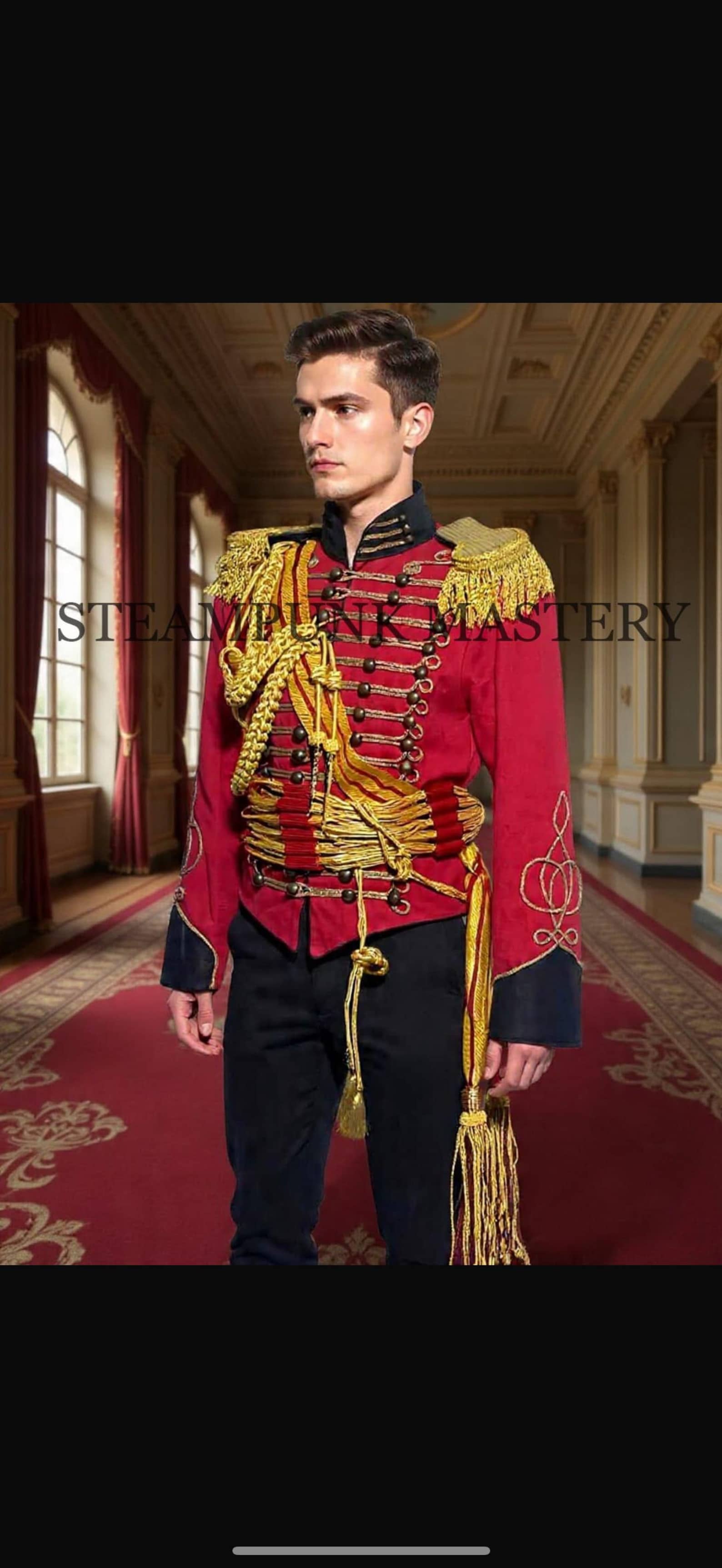 Red Hussar Jacket: Gold Braiding, Barrel Sash & Eppaulates - Etsy