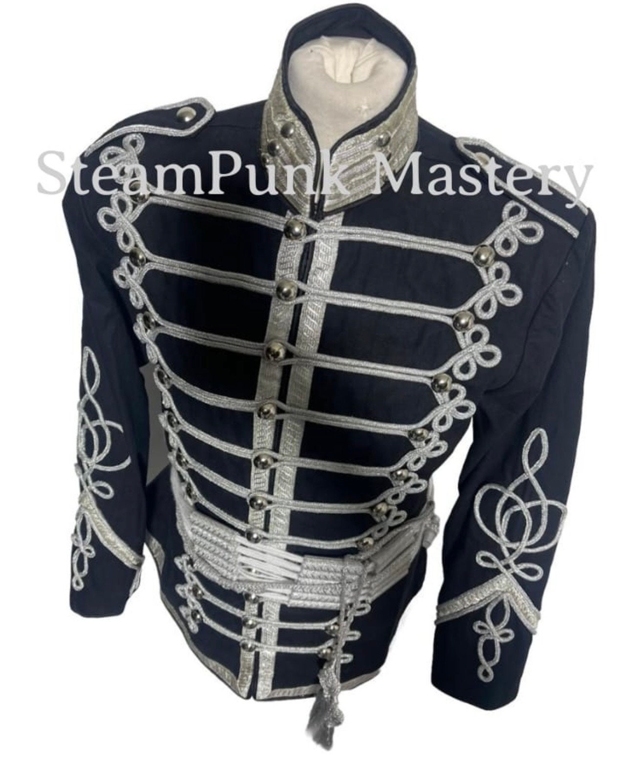 Black Hussar Jacket: Silver Braid Military Officer Uniform With Sash - Etsy