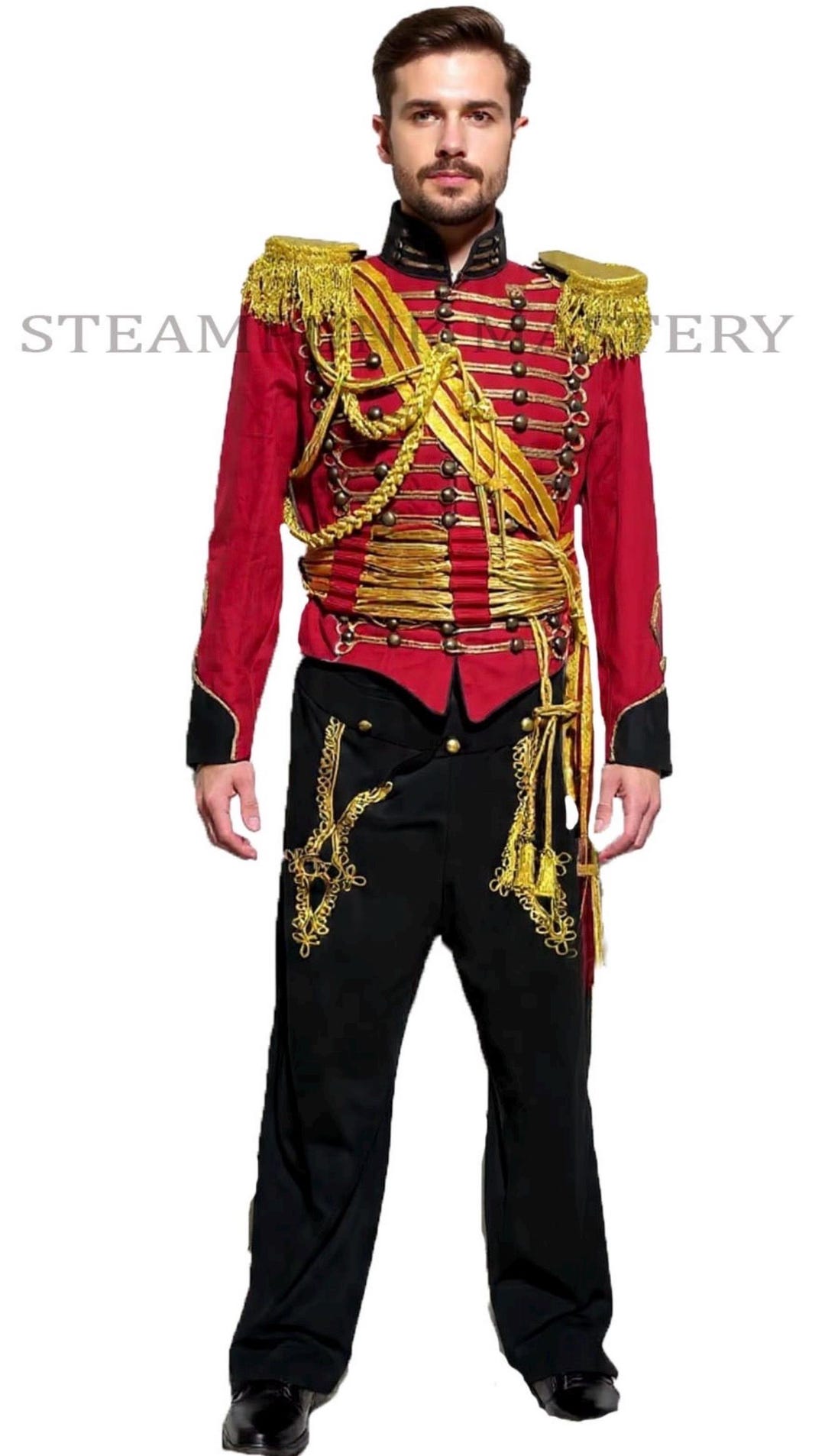 Red and Gold Corded Barrel Sash Ceremonial Hussar Officer Suit: Black ...