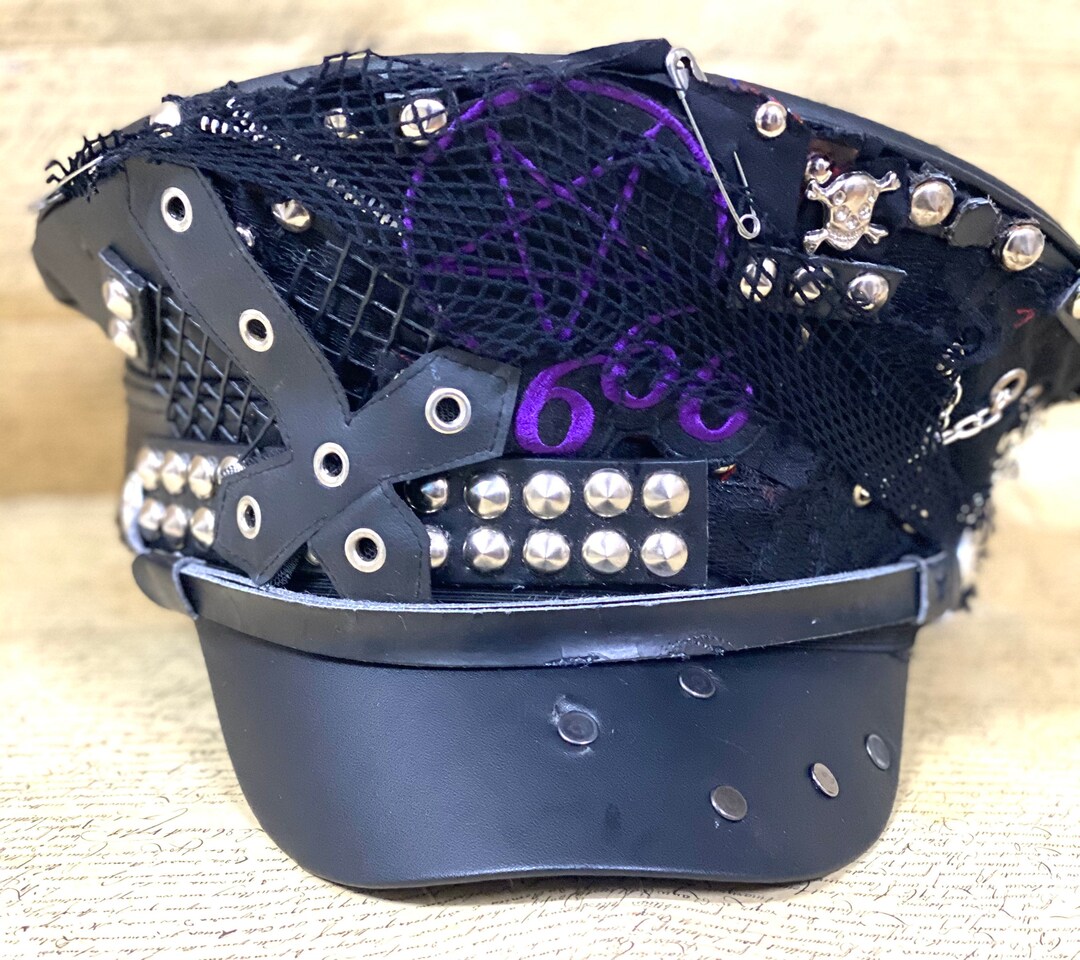 Gothic Punk Black Military Hat With Patches,studs 56,57,58,59,60cm - Etsy UK