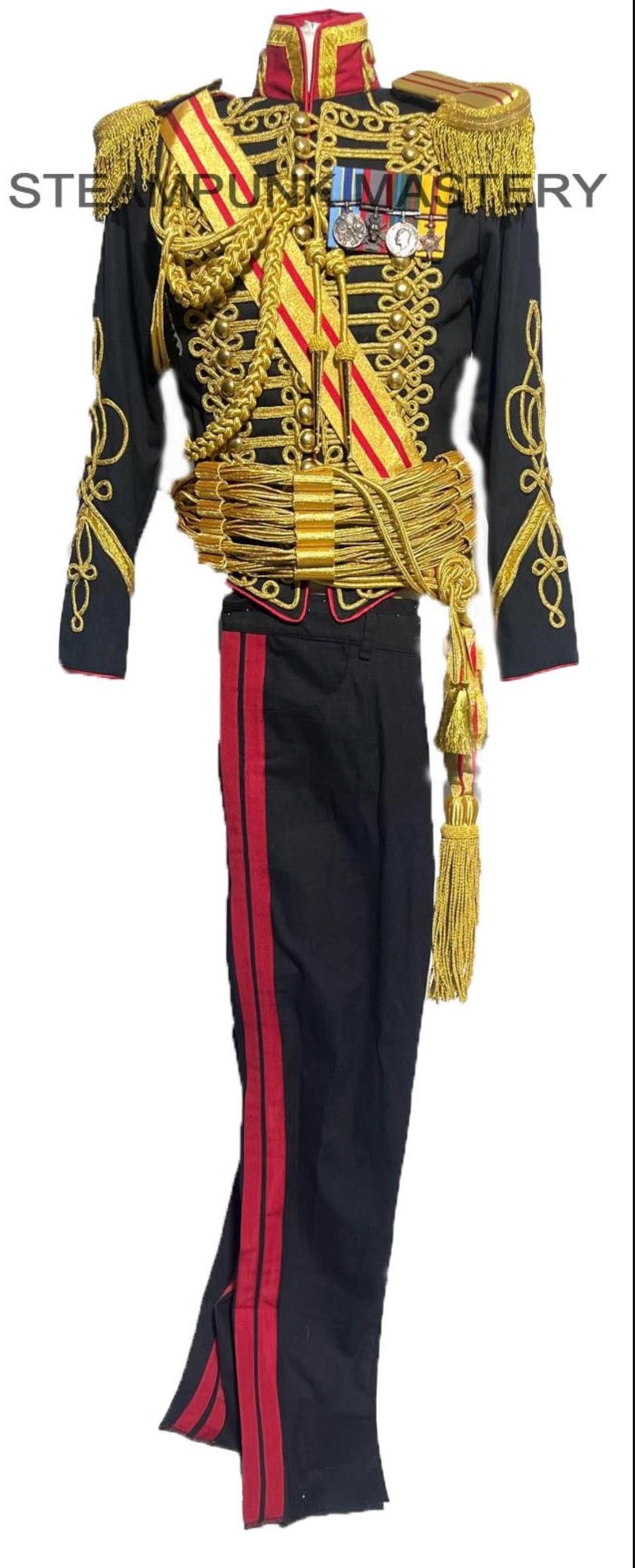 Military Officer Uniform: Gold Braided Hussar Jacket & Pants - 7 Piece ...