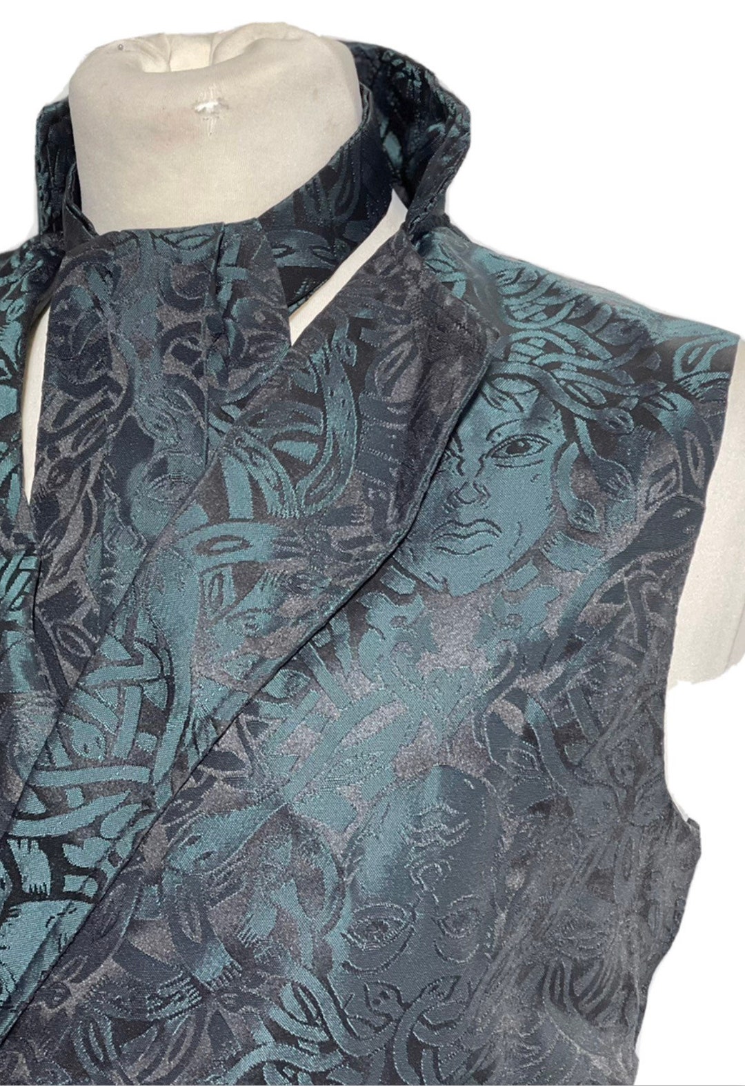 Steampunk Gothic Teal Green Double Breast Medusa Design Brocade ...