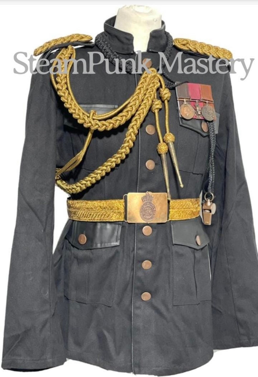 Steampunk 6 Pcs (jacket +5 Accessories) Military Black Army Officers ...