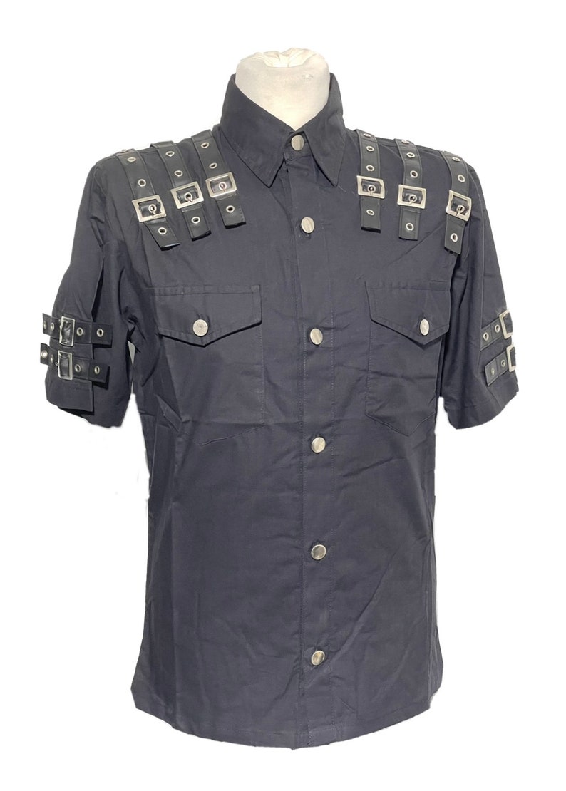 Gothic Punk Black Shirt With Buckles Details on Shoulder and Sleeves ...