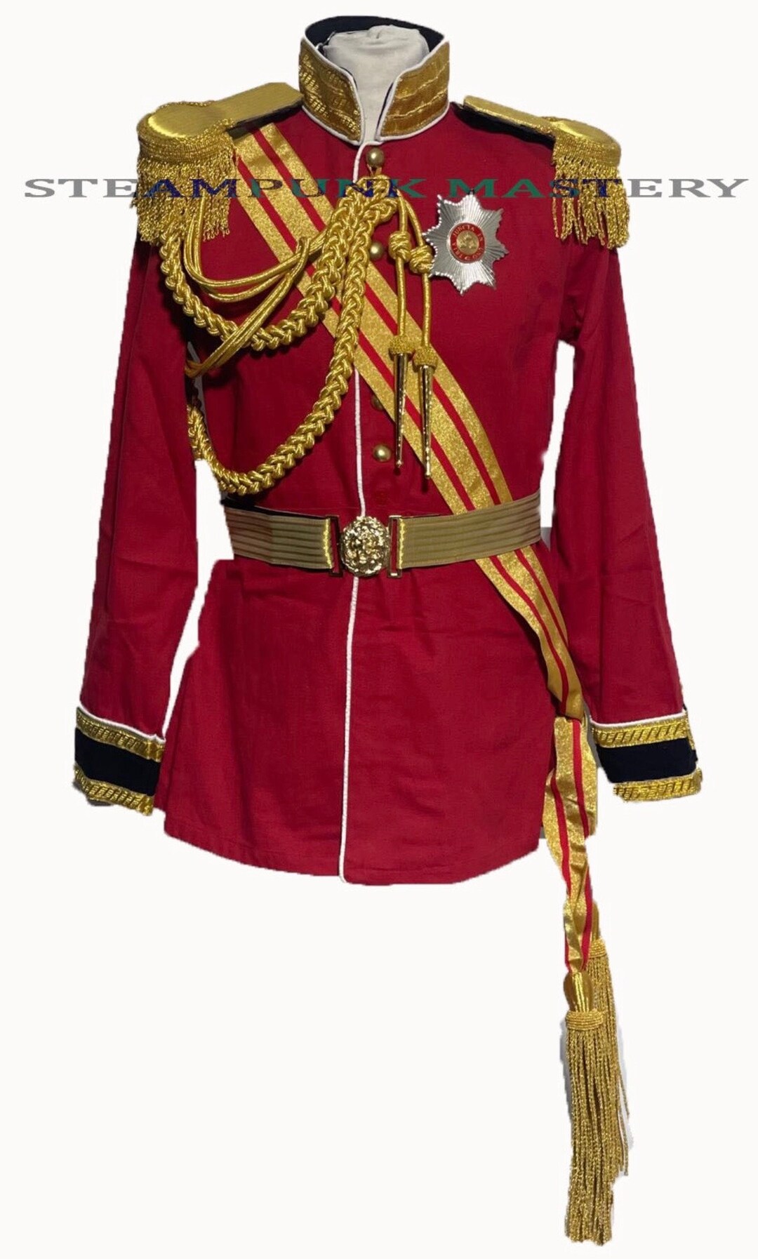 Red British Royal Jacket With Shoulder Accessories Lion Head Buckle ...