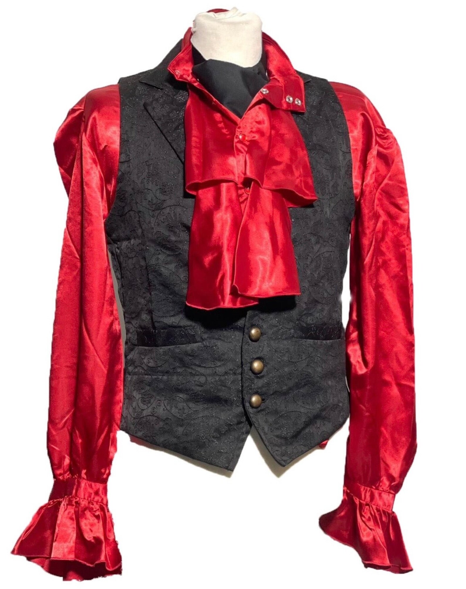Gothic Red Ruffle Shirt Outfit: Brocade Waistcoat & Cravat - Etsy
