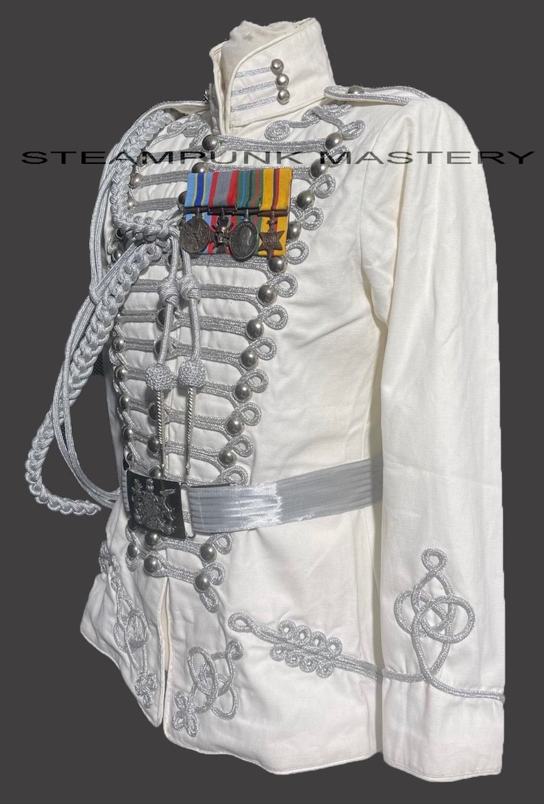 Steampunk Hussar Jacket: White Military Officer Braiding With Belt ...