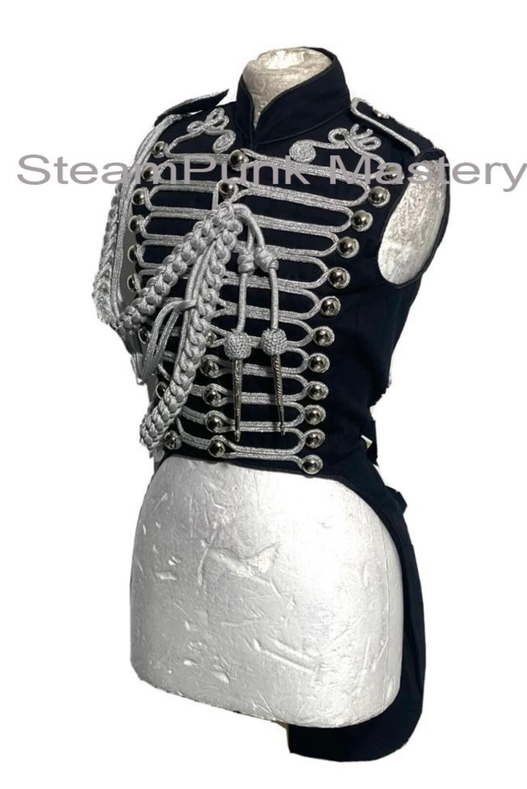 Women's Ringmaster Tailcoat: Black Cotton Hussar Waistcoat With Silver ...