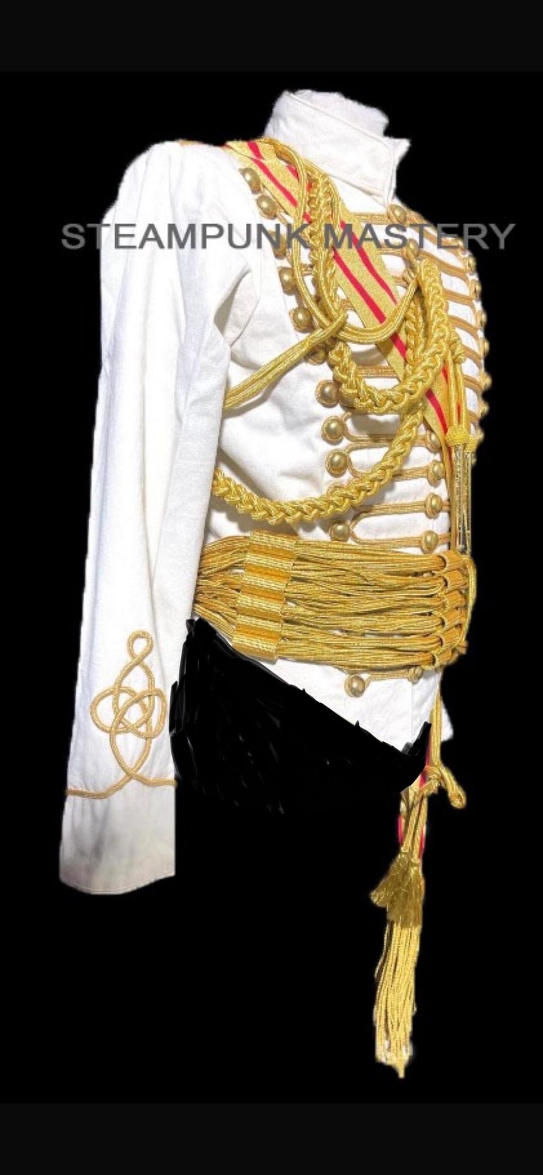 White Hussar Jacket: Gold Braiding, Barrel Sash, Aiguillette - Etsy