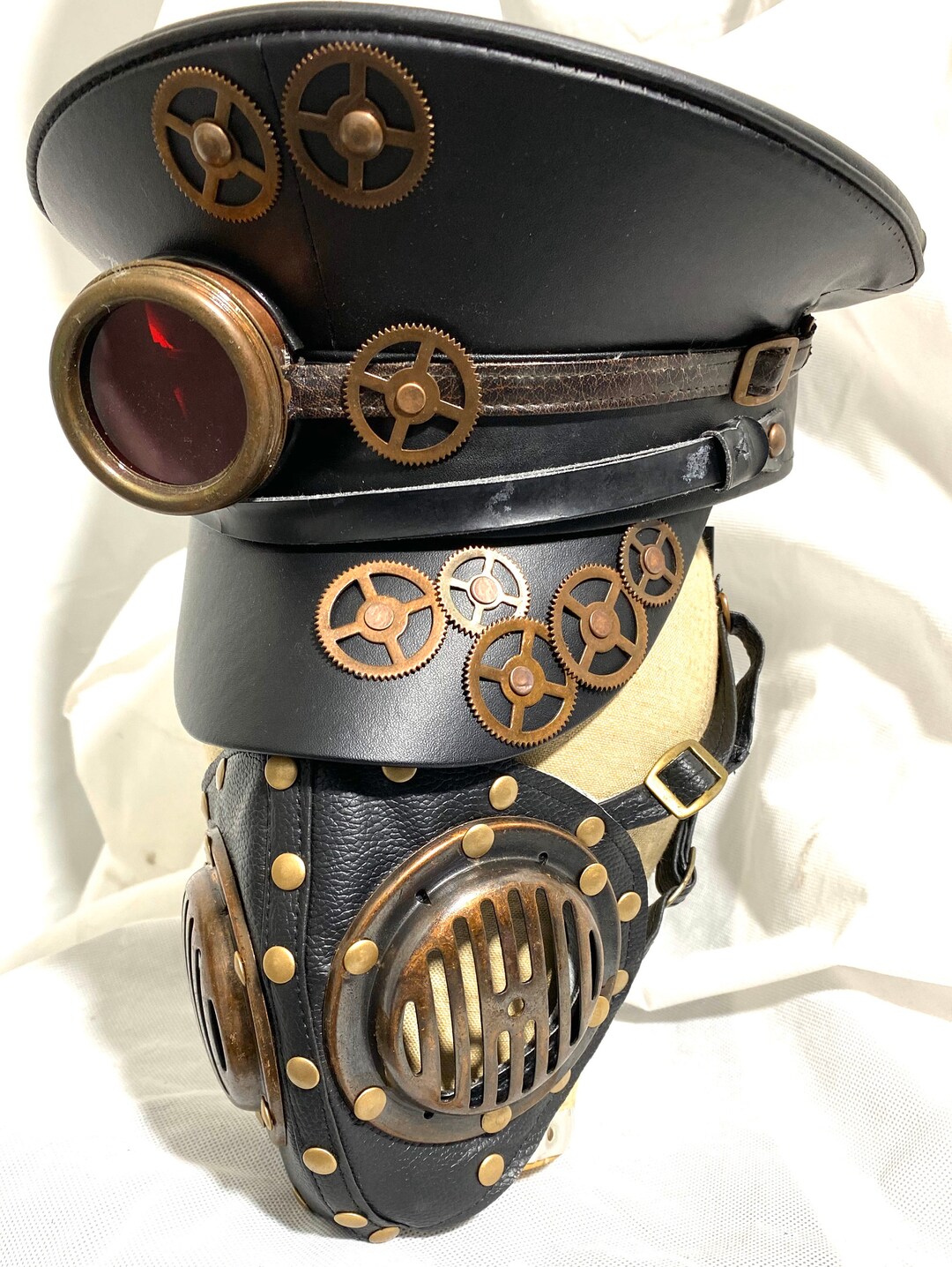 Steampunk Military Hat & Skull Mask Set: Cog Details, Cosplay Costume ...
