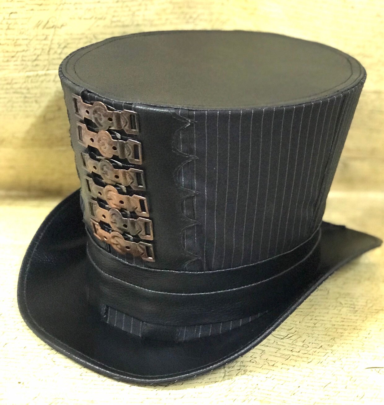 Deisel Steampunk Industrial Black Grey Pinstripes Top Hat With Rustic ...