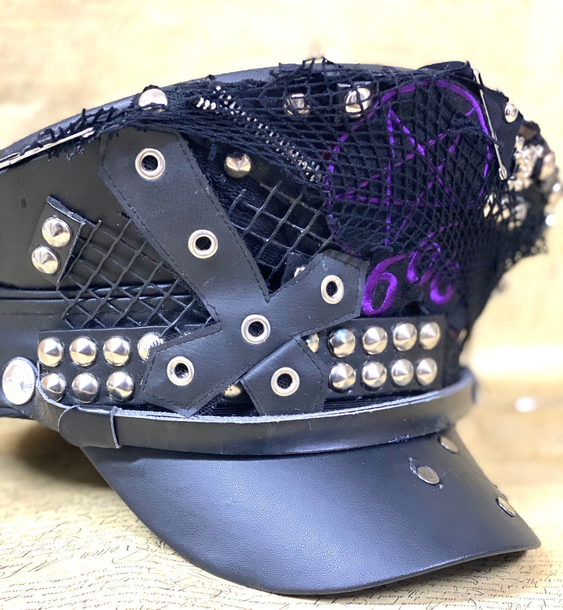 Gothic Punk Black Military Hat With Patchesstuds - Etsy UK