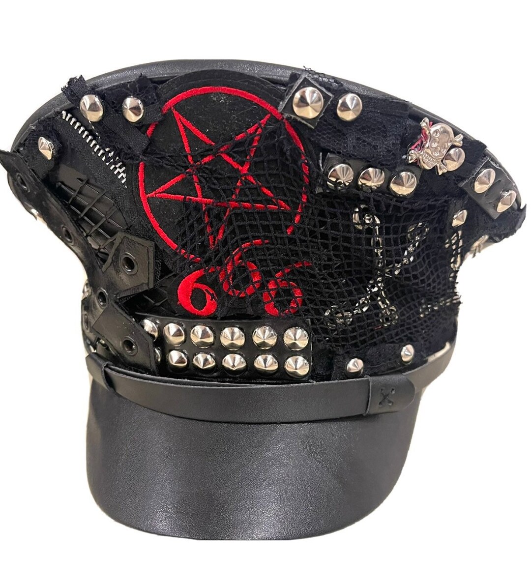 Goth Punk Black Military Hat With Patchesstuds - Etsy