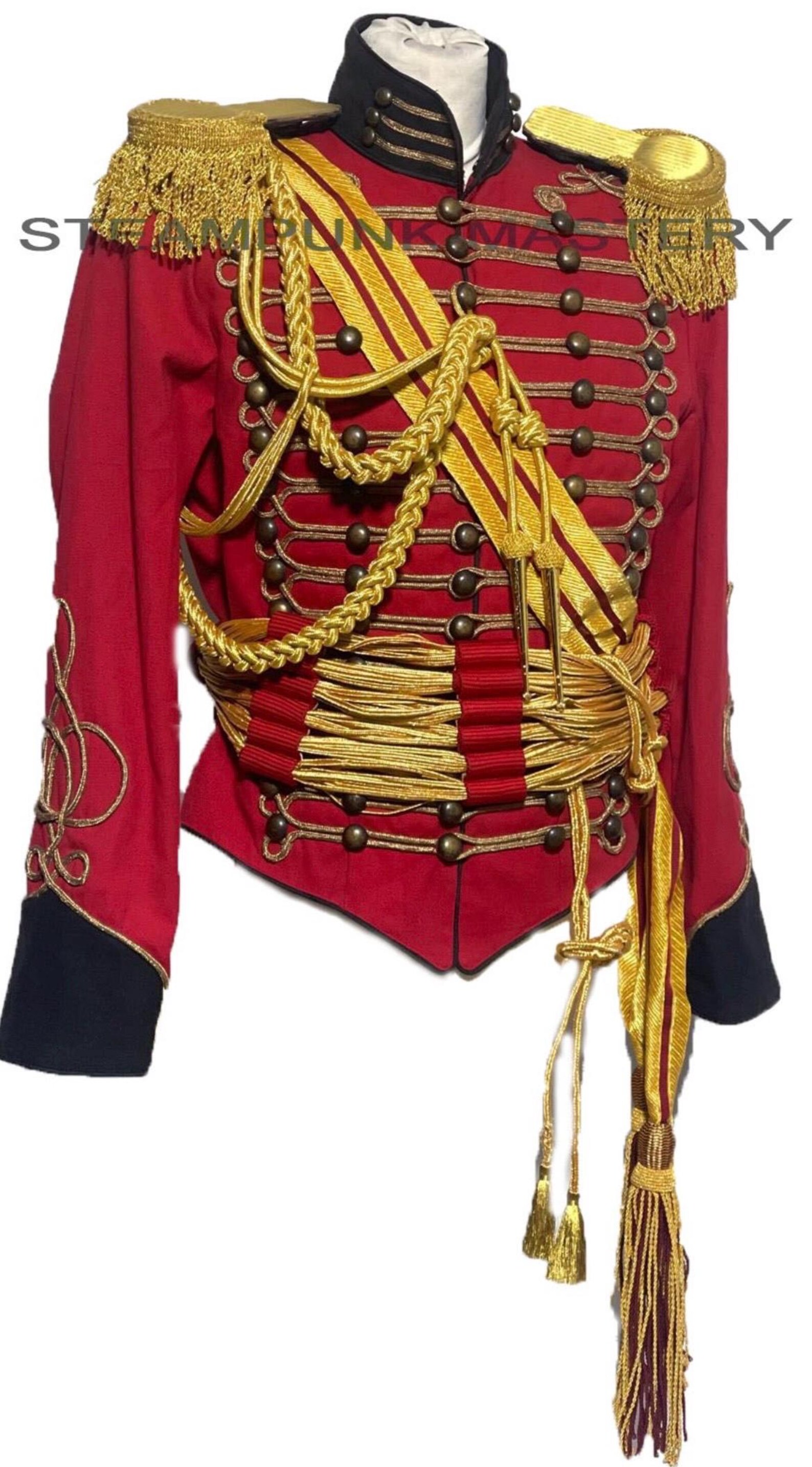 Red Hussar Jacket: Gold Braiding, Barrel Sash & Eppaulates - Etsy