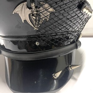 Industrial Punk, Gothic Black PVC Military Hat With Skull Badge and ...
