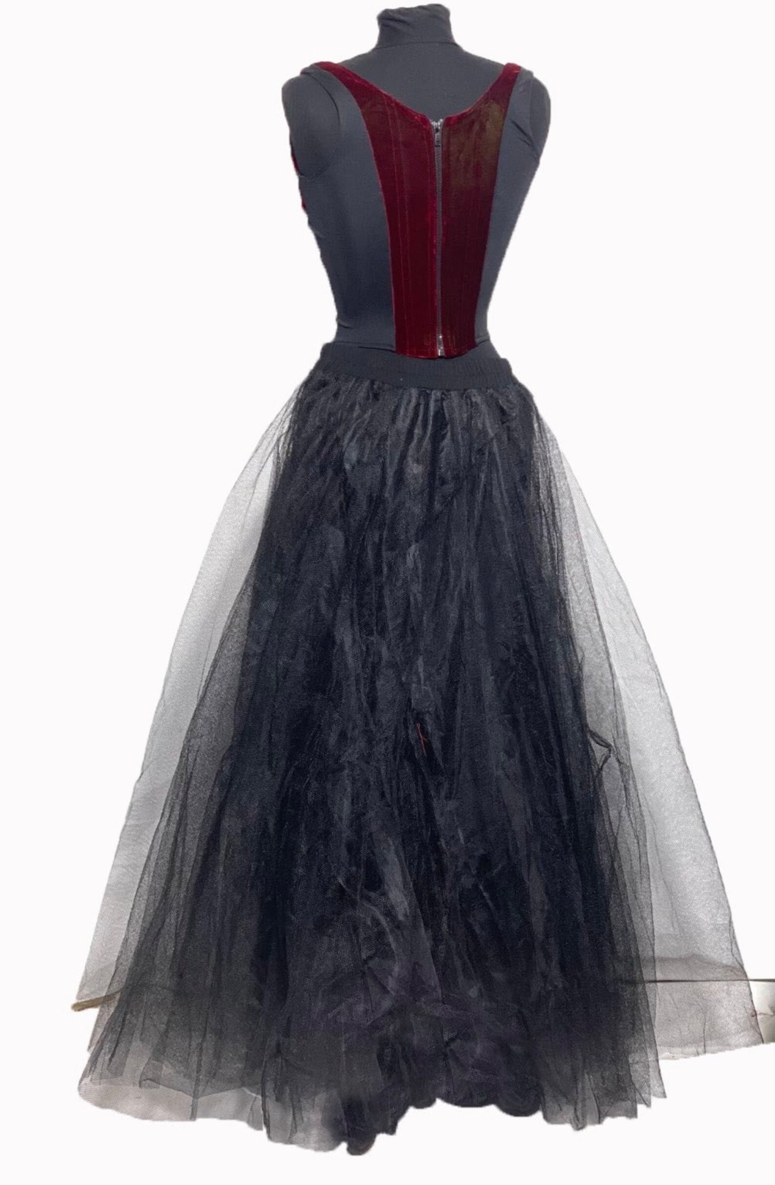 Gothic Red Velvet Corset, Black Net Skirt & Veil: Vivian Westwood Style ...