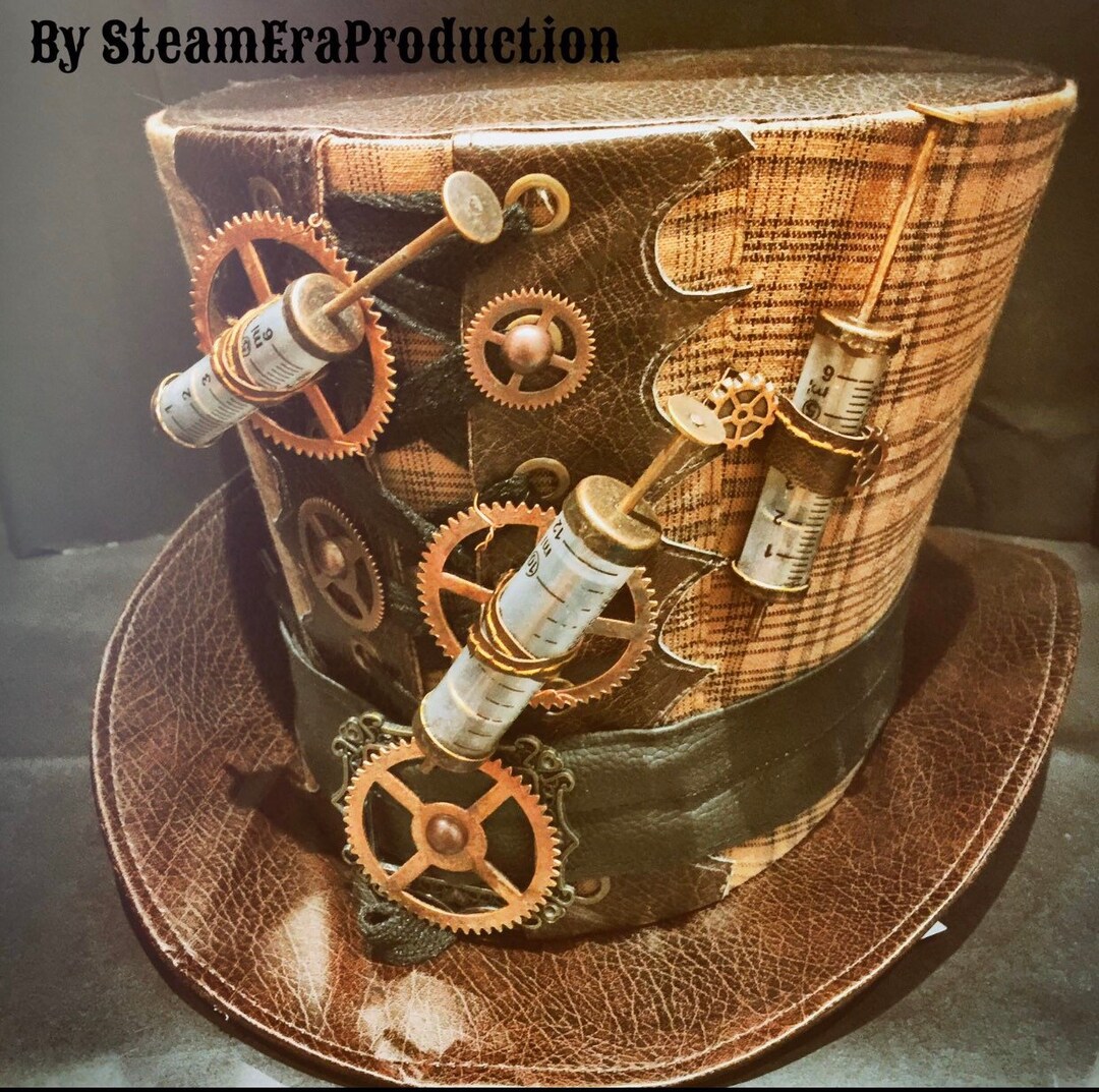 Steampunk Antique Syringes Top Hat With Copper Gears in Size 57cm and ...