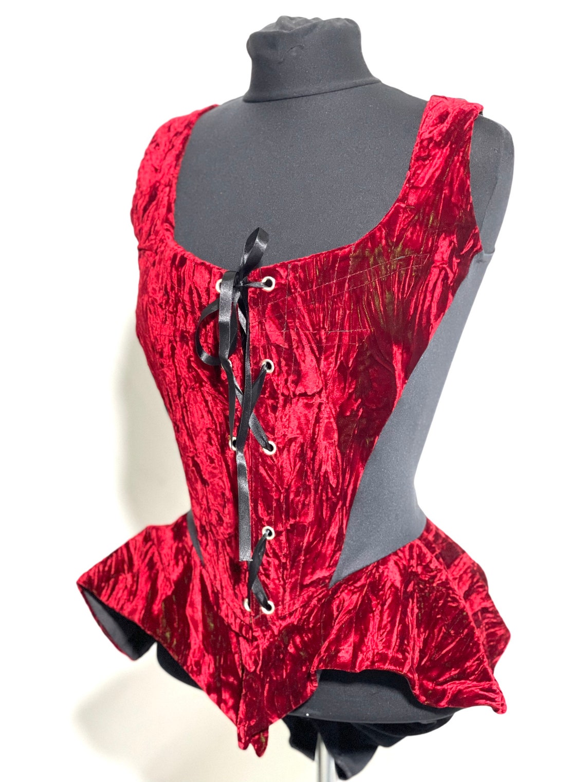 Raven Two Tone Red Elaborate Velvet Front Corseted Corset With Peplums ...