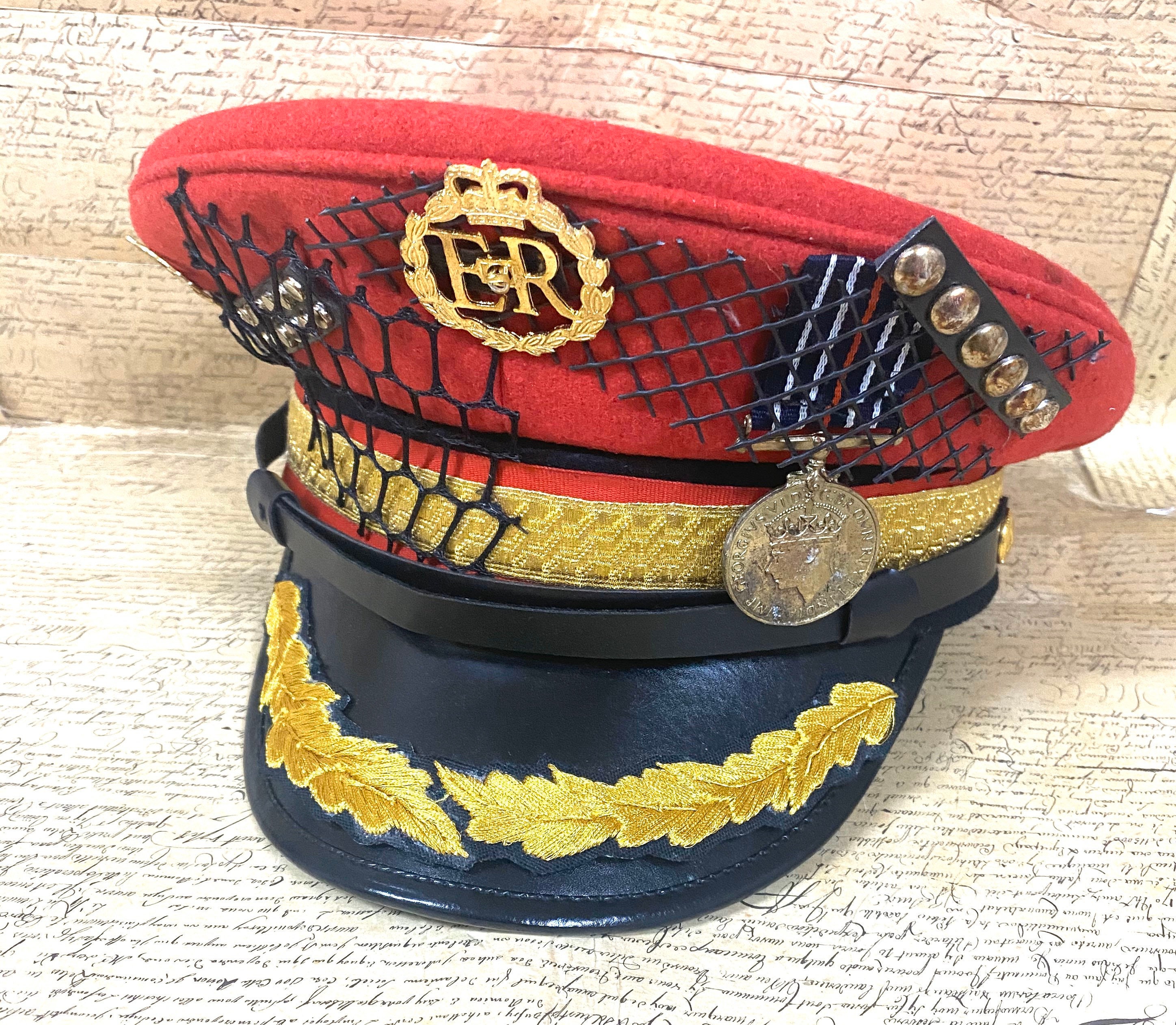 Industrial Punk Gothic Red Military Hat With Brass Badges and | Etsy